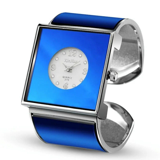 Women Square Dial Bracelet Watch - Large Face - Blue – Home My Garden