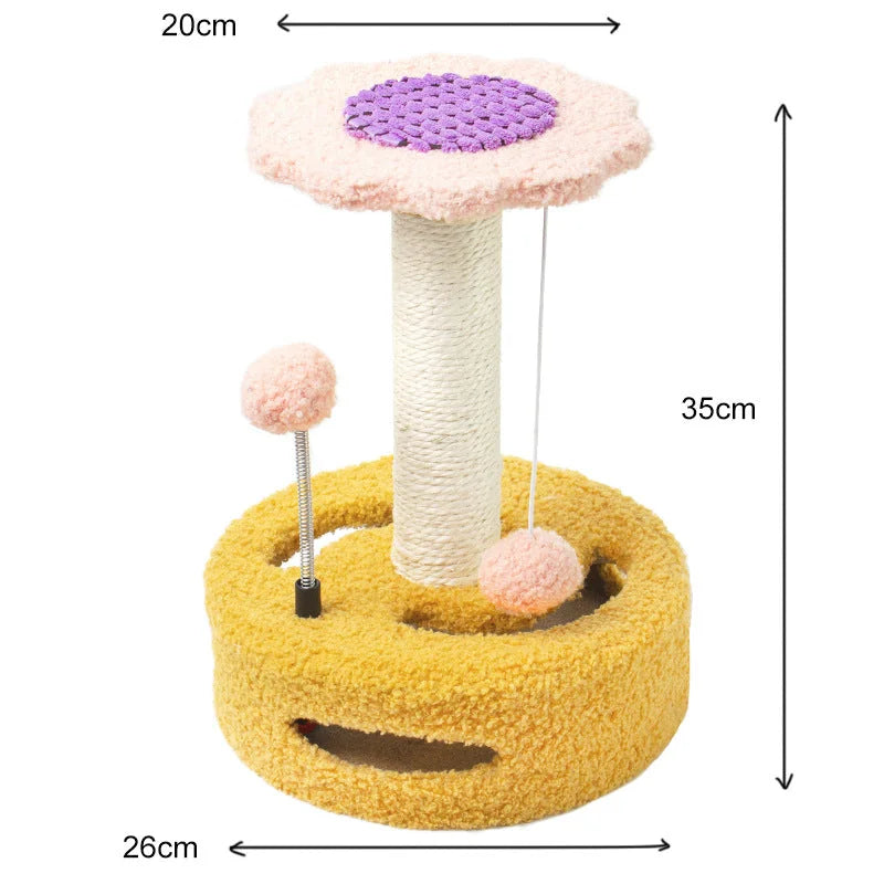 Yellow Bold Flower Cat Scratching Post - Interactive Plush & Sisal Cat ...